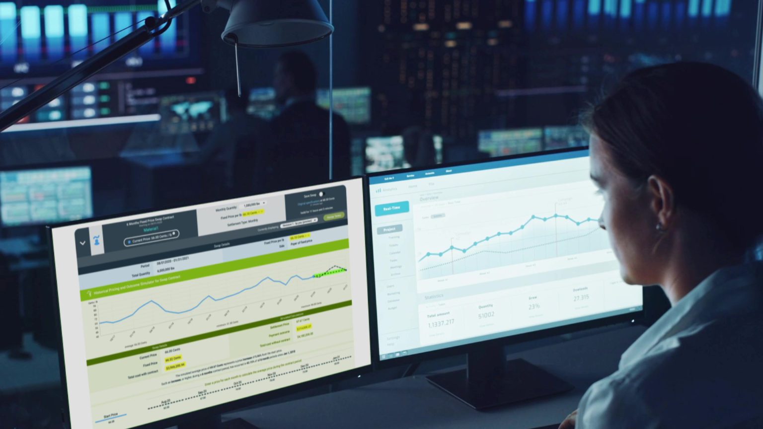 Female broker Moment – examining screen – N-Alpha